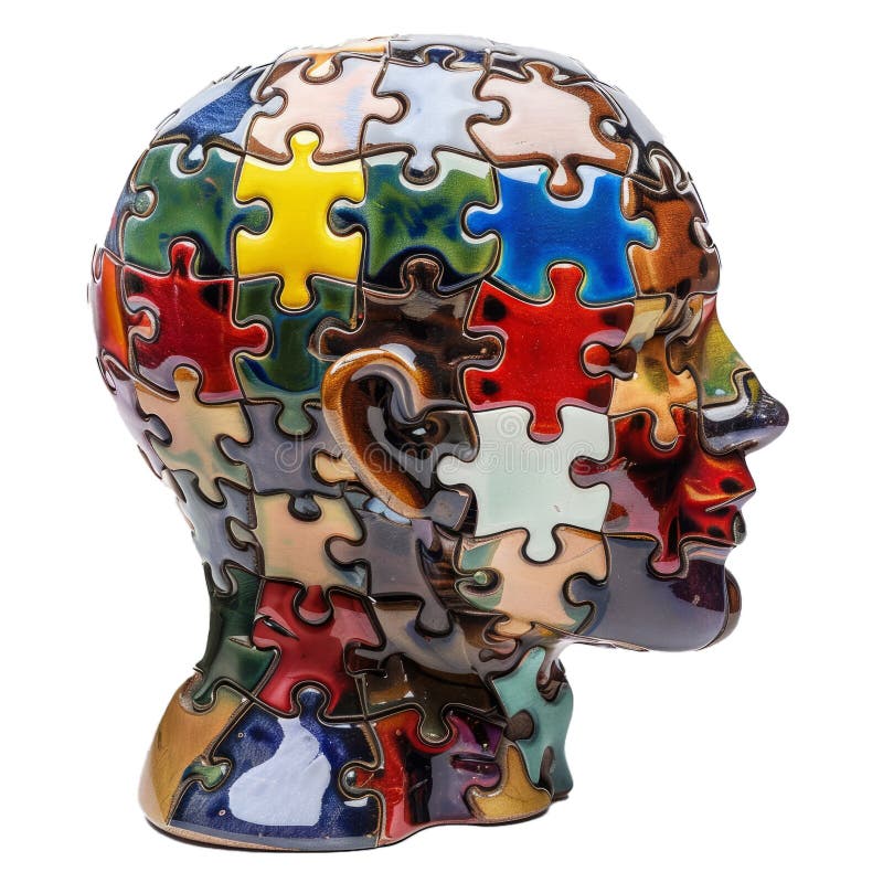 3d Illustration of a Human Head Shaped Puzzle with Colorful Pieces ...