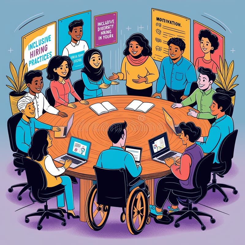 Cartoon Promoting Inclusivity in the Workplace Stock Illustration ...