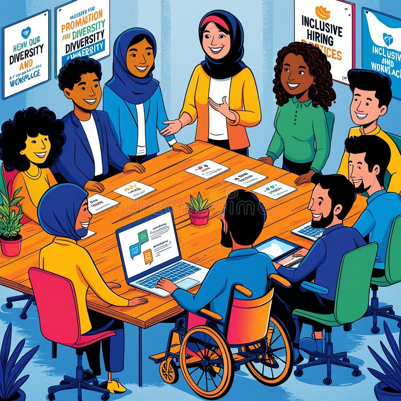 Cartoon Promoting Inclusivity in the Workplace Stock Illustration ...