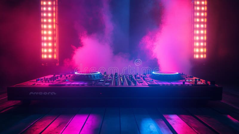 A Vibrant DJ Setup with a Glowing Dance Floor and High-energy Visuals ...