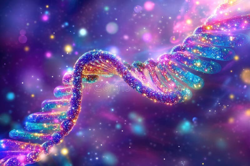Vibrant Dna Helix in a Cosmic Neon Galaxy Stock Illustration ...