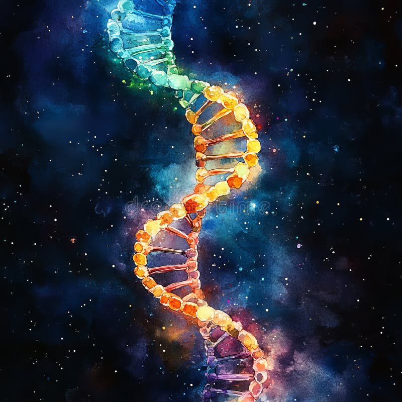 Vibrant DNA Helix in Cosmic Space with Colorful Molecular Structure and ...