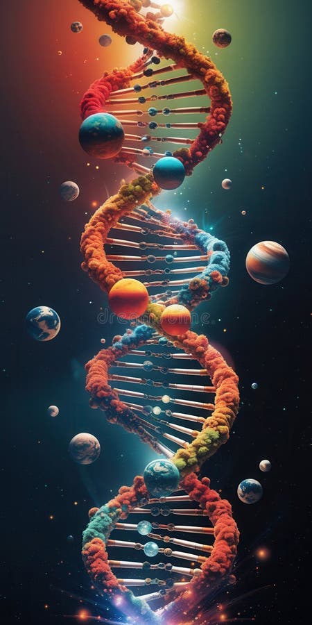Vibrant DNA Helix Intertwined with Planets and Cosmic Elements in a ...