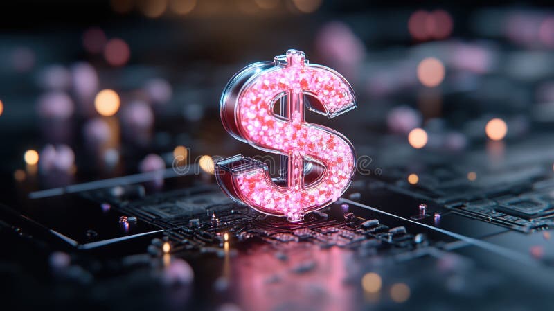 A Vibrant Dollar Sign Glows Amidst a Backdrop of Digital Circuits and ...
