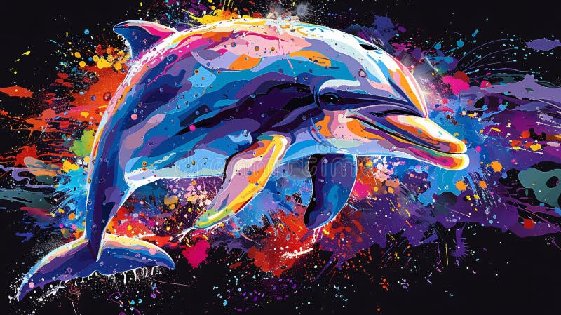 Vibrant Dolphin Splash in a Colorful Abstract World Stock Illustration ...