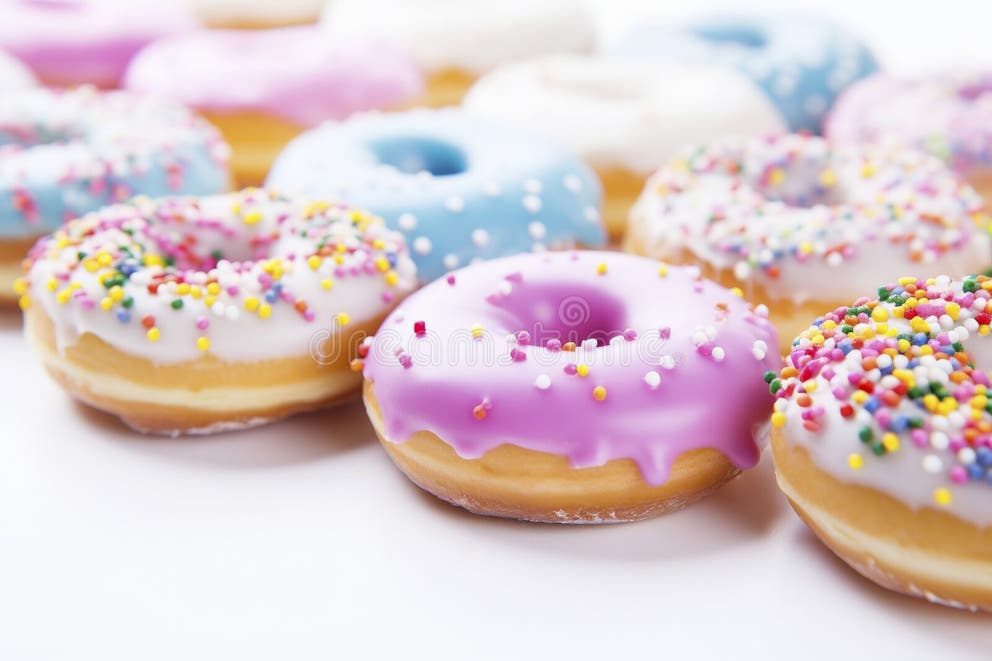 Vibrant Donuts on White Background Stock Illustration - Illustration of ...