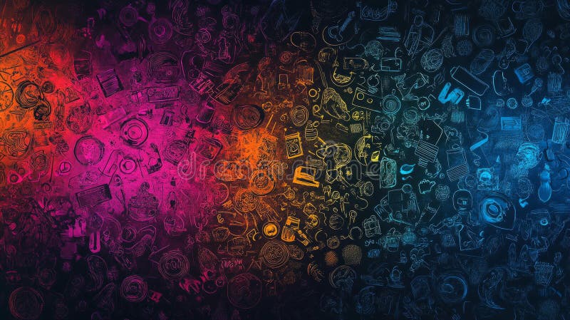 Vibrant Doodle Collage with Gradient Colors Reflecting Creativity and ...