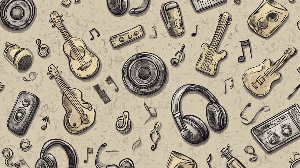 This Vibrant Doodle Pattern Includes Diverse Musical Instruments, Notes ...