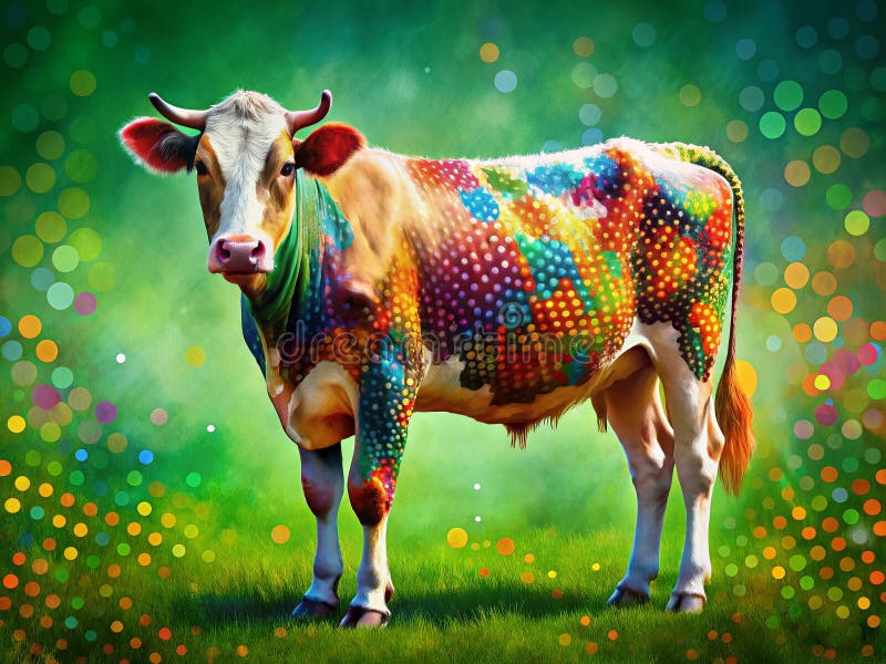 Vibrant Dotted Cow in LowLight Digital Art a Captivating Green ...