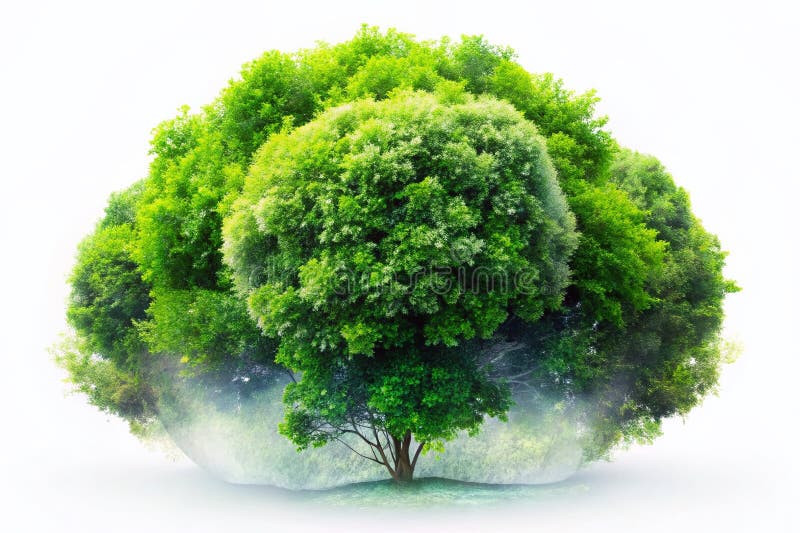 Vibrant Double Exposure of a Lush Green Bush Against a Clean White ...