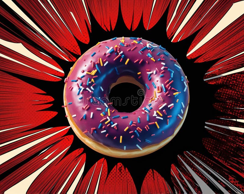 A Vibrant Doughnut with Colorful Sprinkles on a Striking Red Background, Creating a Lively and ...