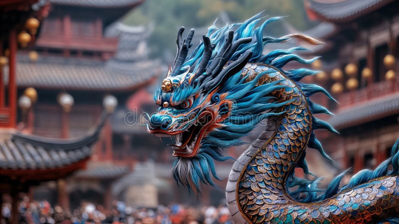 Vibrant Dragon Dance Performance in Bustling City Square Stock ...