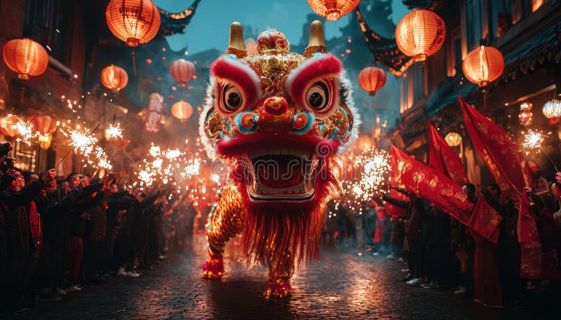 Vibrant Dragon Dance Performance Captivates Festive Crowd, Surrounded ...