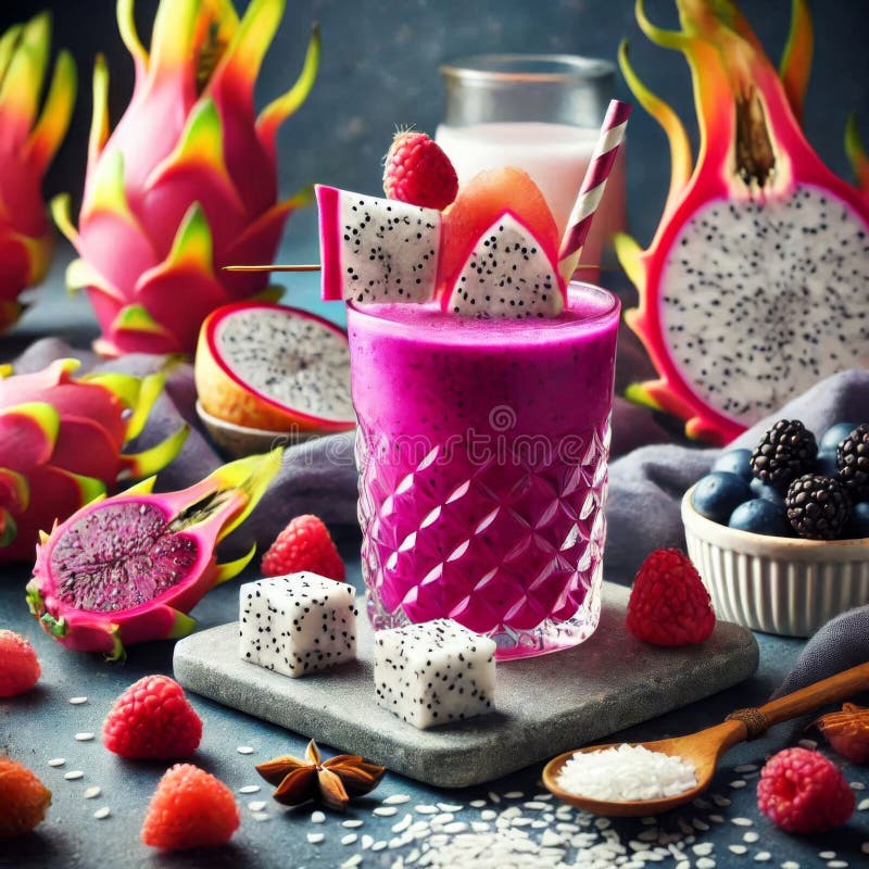 Vibrant Dragon Fruit Juice with Fruit Backdrop Stock Illustration ...
