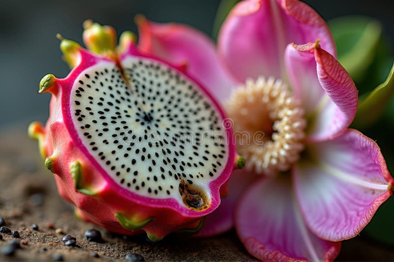 Vibrant Dragon Fruit and Lotus Flower Close-up with Textured Details ...