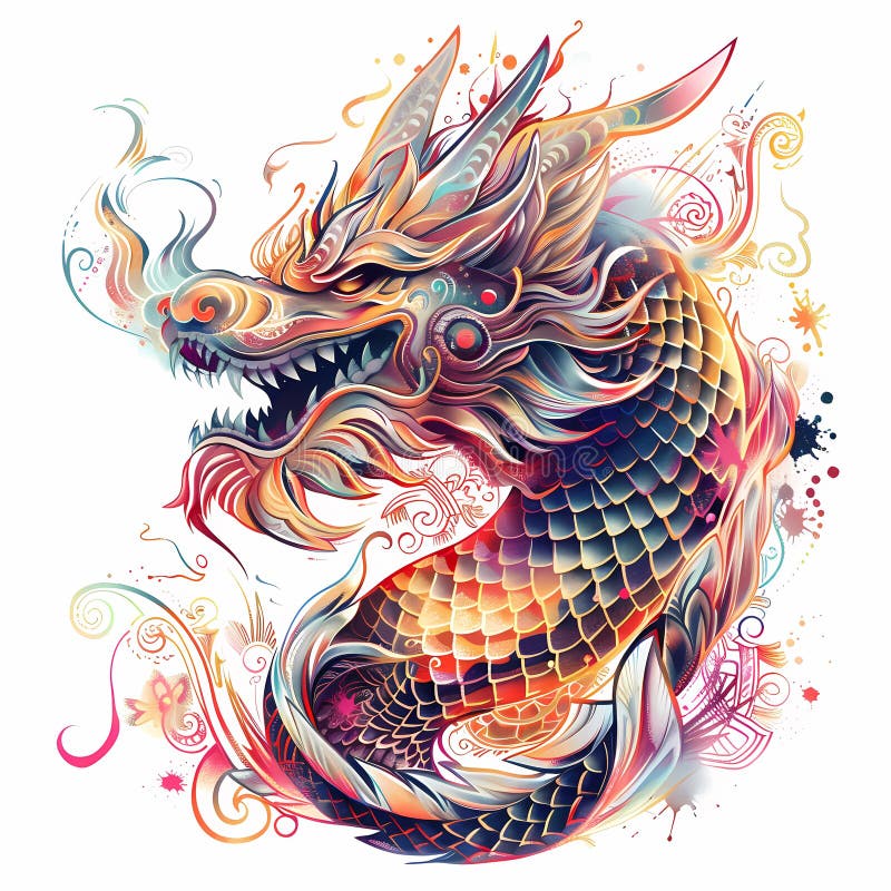 Colorful Dragon Art. a Vibrant and Colorful Portrait of Dragon. Stock ...