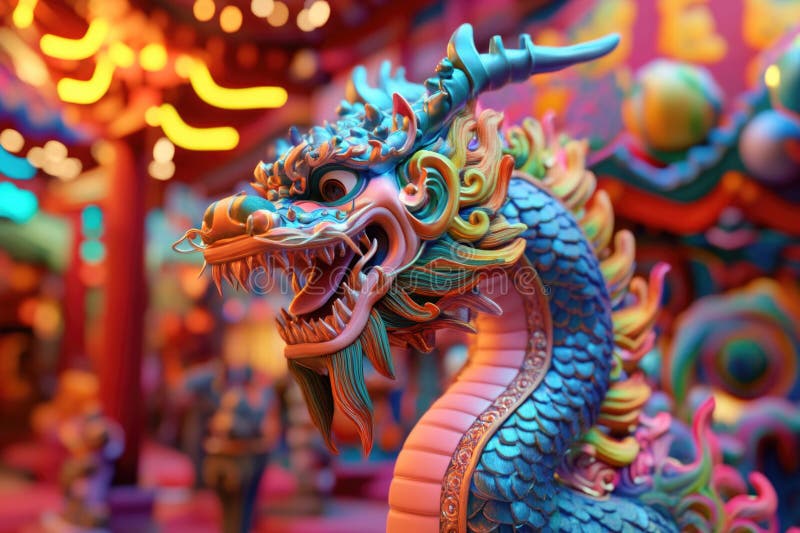 A Vibrant Dragon Sculpture in a Well-lit Room Stock Photo - Image of ...