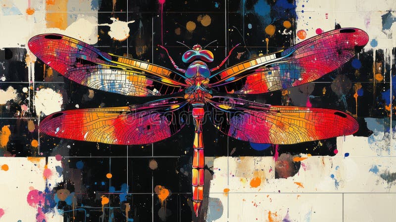 Vibrant Dragonfly Art Print, Colorful Insect Graphic Design, Abstract ...