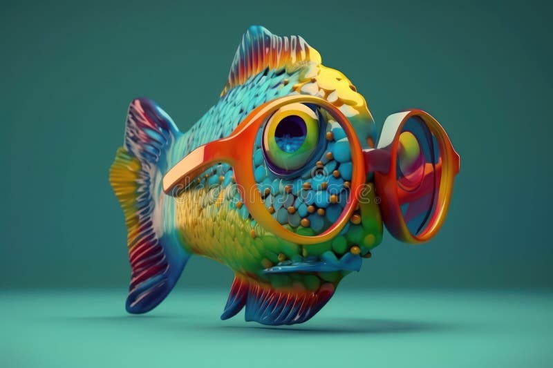 A Vibrant and Dreamlike Fish, Wearing Glasses, Depicted through a 3D ...