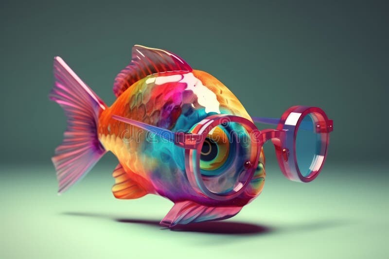 A Vibrant and Dreamlike Fish, Wearing Glasses, Depicted through a 3D ...