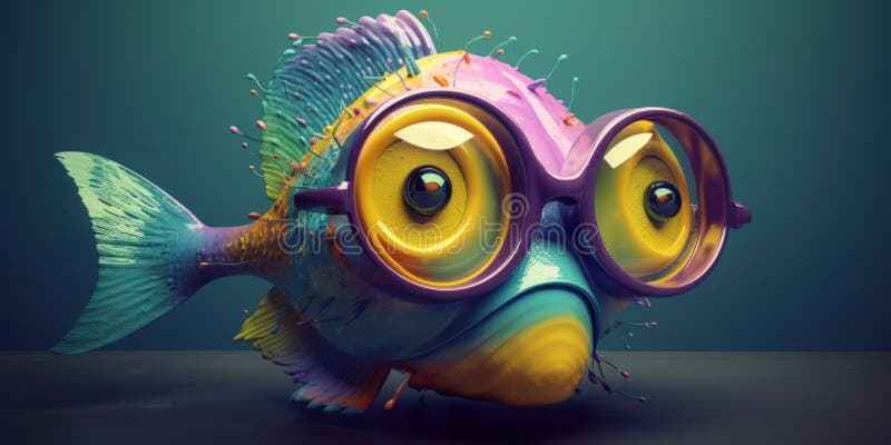 A Vibrant and Dreamlike Fish, Wearing Glasses, Depicted through a 3D ...