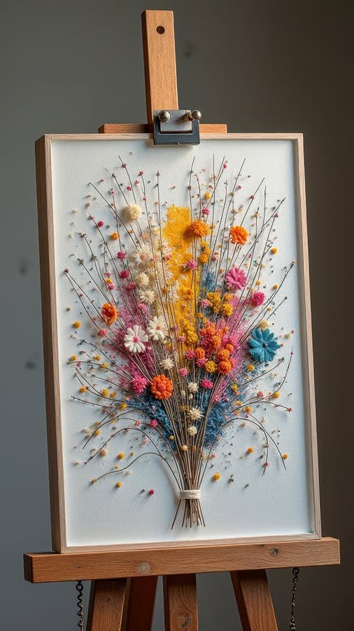 Vibrant Dried Flower Artwork on Wooden Easel Stock Photo - Image of handmade, display: 376175450