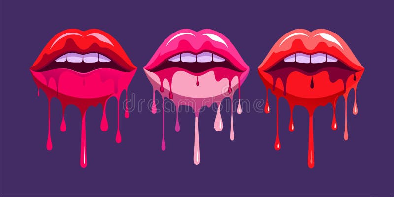 Vibrant Dripping Lips in Vector Art Stock Vector - Illustration of ...