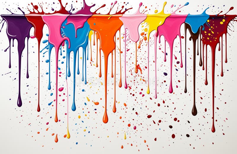 Vibrant Dripping Paint Stripes on White Canvas with Splashes of Bright ...