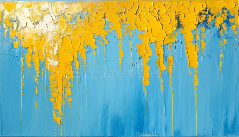 Vibrant Drips of Gold Cascade through an Ocean of Blue in Abstract ...