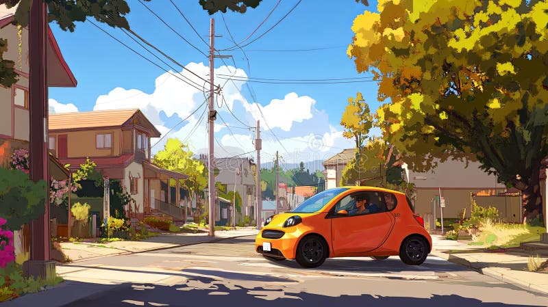 A Vibrant Driving Lesson Scene Featuring a Student Practicing Parking ...