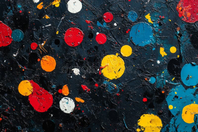 Vibrant Drops of Paint Splattered Across a Dark, Textured Background ...