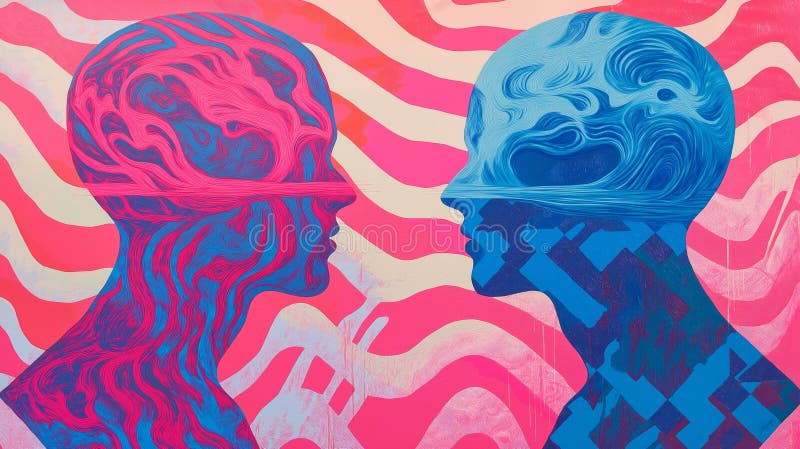 Vibrant Dual-toned Abstract Art of Two Intertwined Human Forms Stock ...