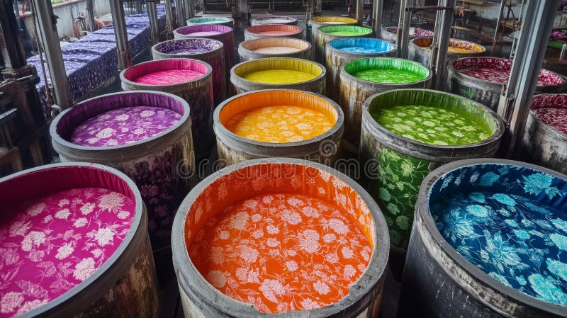 Vibrant Dyeing Process in Traditional Fabric Workshop Featuring ...