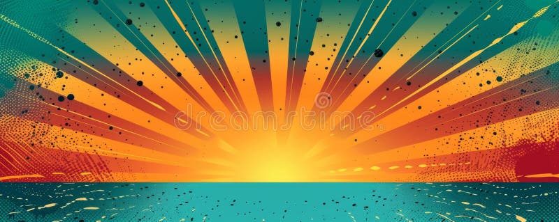 Bright and Colorful Abstract Sunset Over the Ocean with Sun Rays and ...