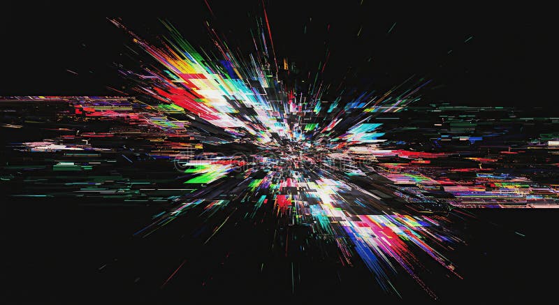 Abstract Glitch Art Explosion on Black Background Stock Illustration ...
