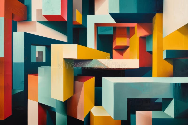 Vibrant Contemporary Painting Featuring a Complex Arrangement of ...