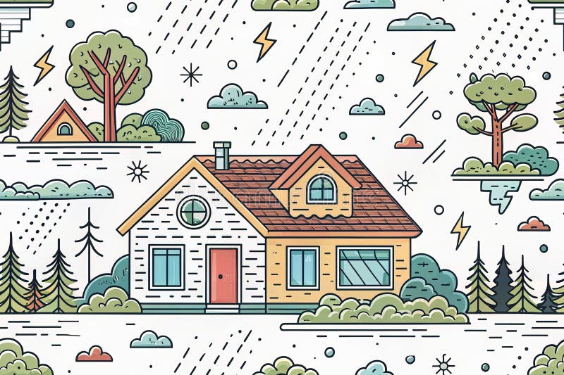 A Colorful Abstract Representation of a House Damaged by Natural ...