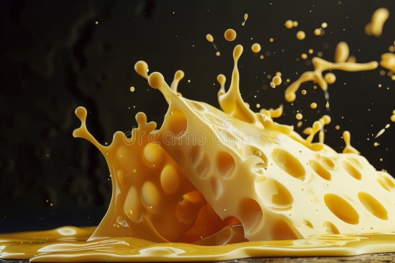 Vibrant Dynamic Cheese Splash with Energetic Motion of Cheese Droplets ...