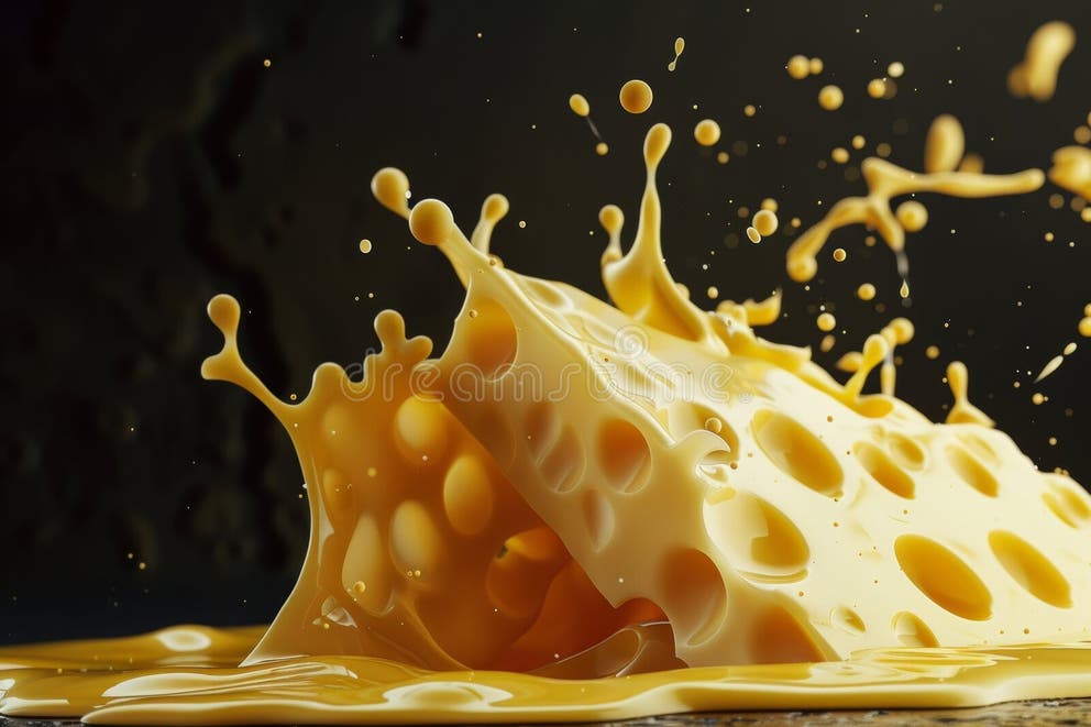 Vibrant Dynamic Cheese Splash with Energetic Motion of Cheese Droplets ...