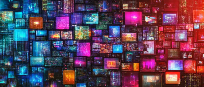 A Vibrant and Engaging Digital Media Mosaic Featuring Colorful Screens ...