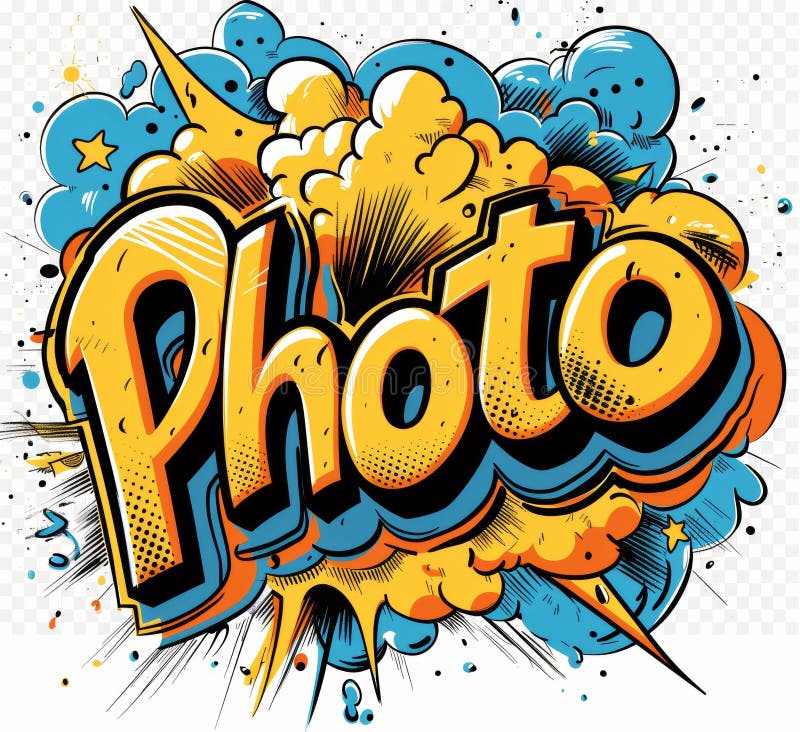 Colorful Comic-style Word Photo in Yellow and Blue with Explosive ...