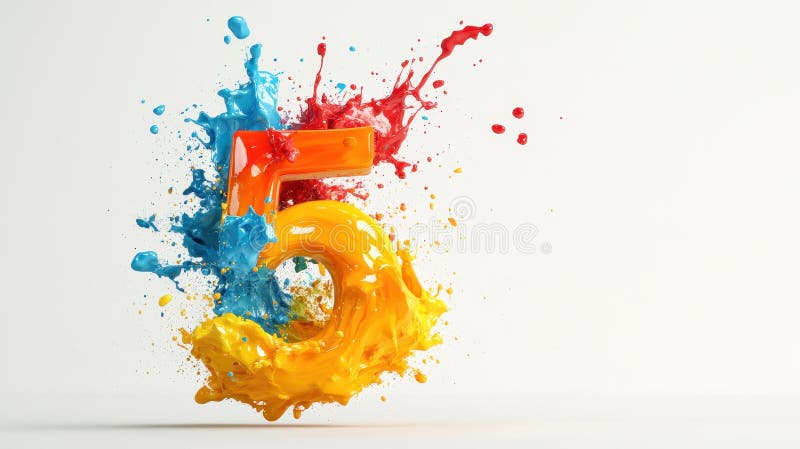 Colorful Paint Splash with Dynamic Number Five Stock Illustration ...