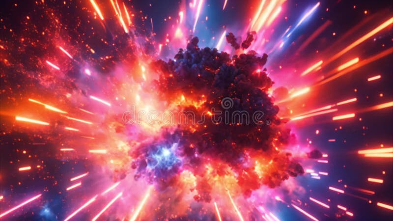 Cosmic Explosion with Vibrant Rays of Light in a Dark Space Stock Video ...