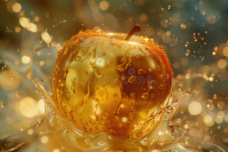 Golden Apple Water Droplets Shimmering Background Stock Photos - Free ...