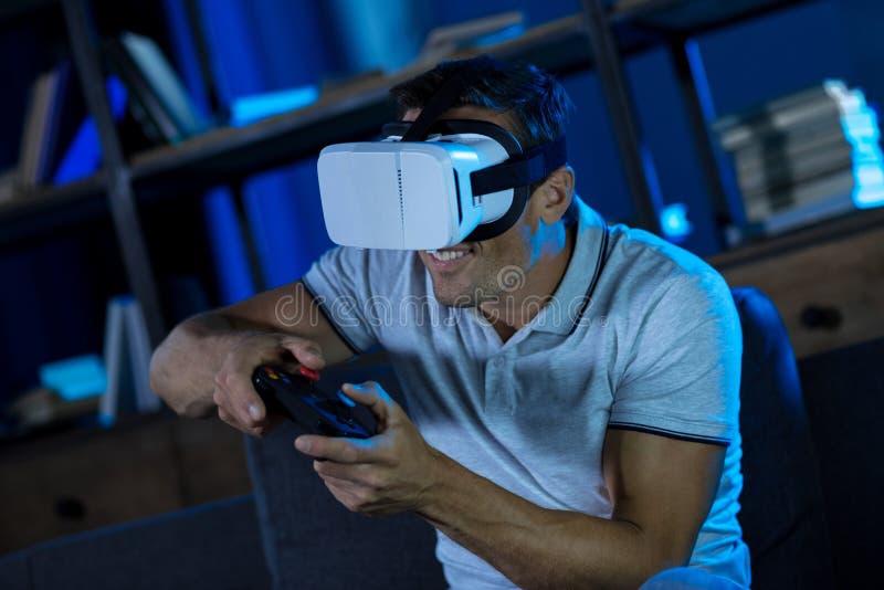 Vibrant Dynamic Guy Feeling Excited about New Technologies Stock Photo ...