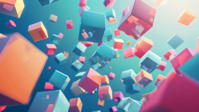 Abstract Floating Geometric Cubes in 3D Vector Style with Vibrant ...