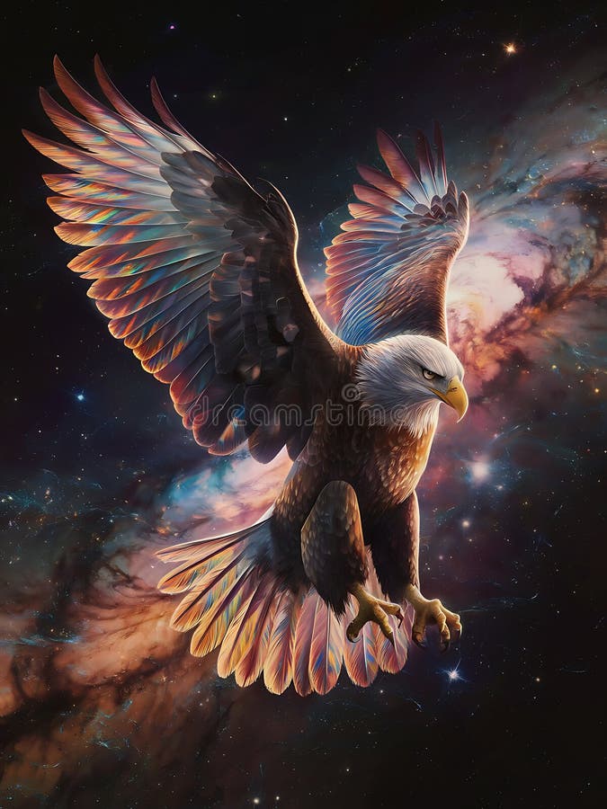 Majestic Eagle Soaring through a Cosmic Nebula Stock Illustration ...