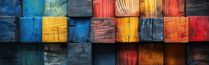 Colorful Geometric Wooden Cubes Texture Wall Background Banner ...