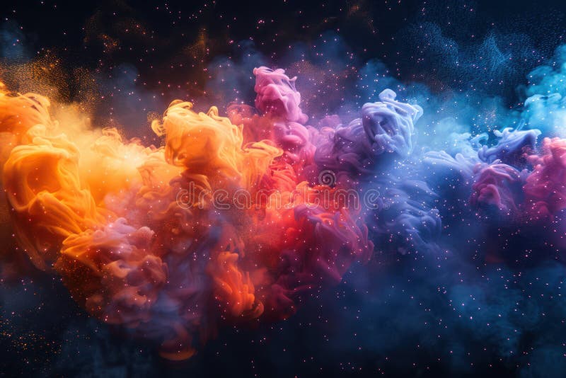Multicolored Neon Smoke Bubbles Exploding with Holi Paint on Black ...
