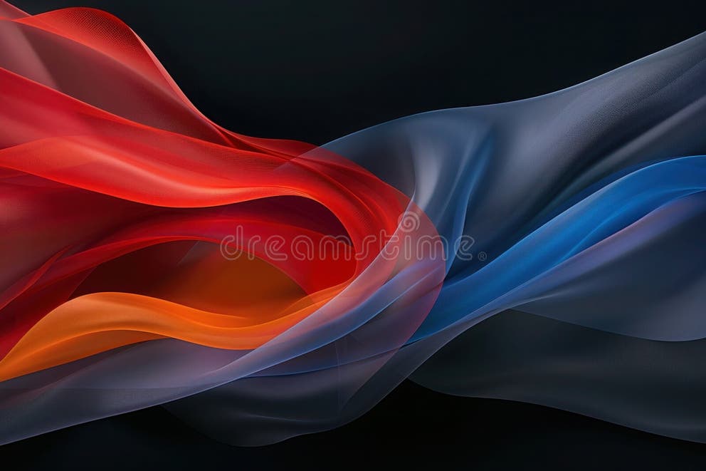 Neon Blue and Red Color Wave on Black Background with Abstract Flow and ...